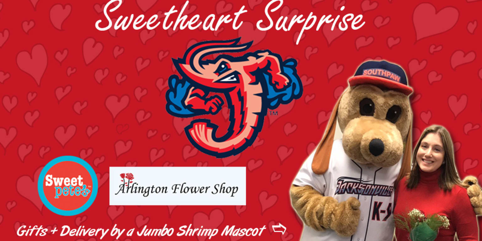 Jumbo Shrimp mascots Southpaw, Scampi present Sweetheart Surprise ...
