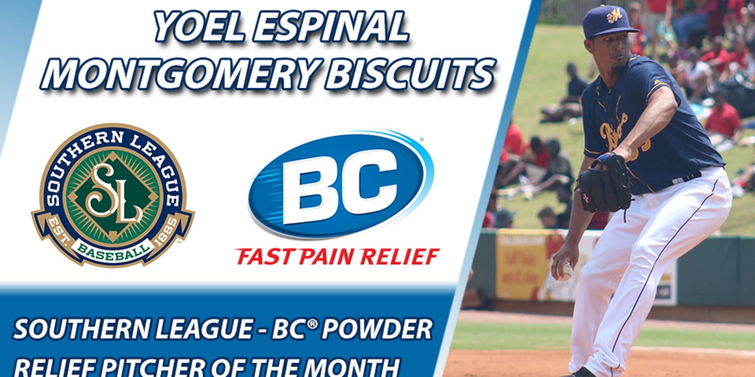 Yoel Espinal Montgomery Biscuits Relief Pitcher of the Month | MiLB.com