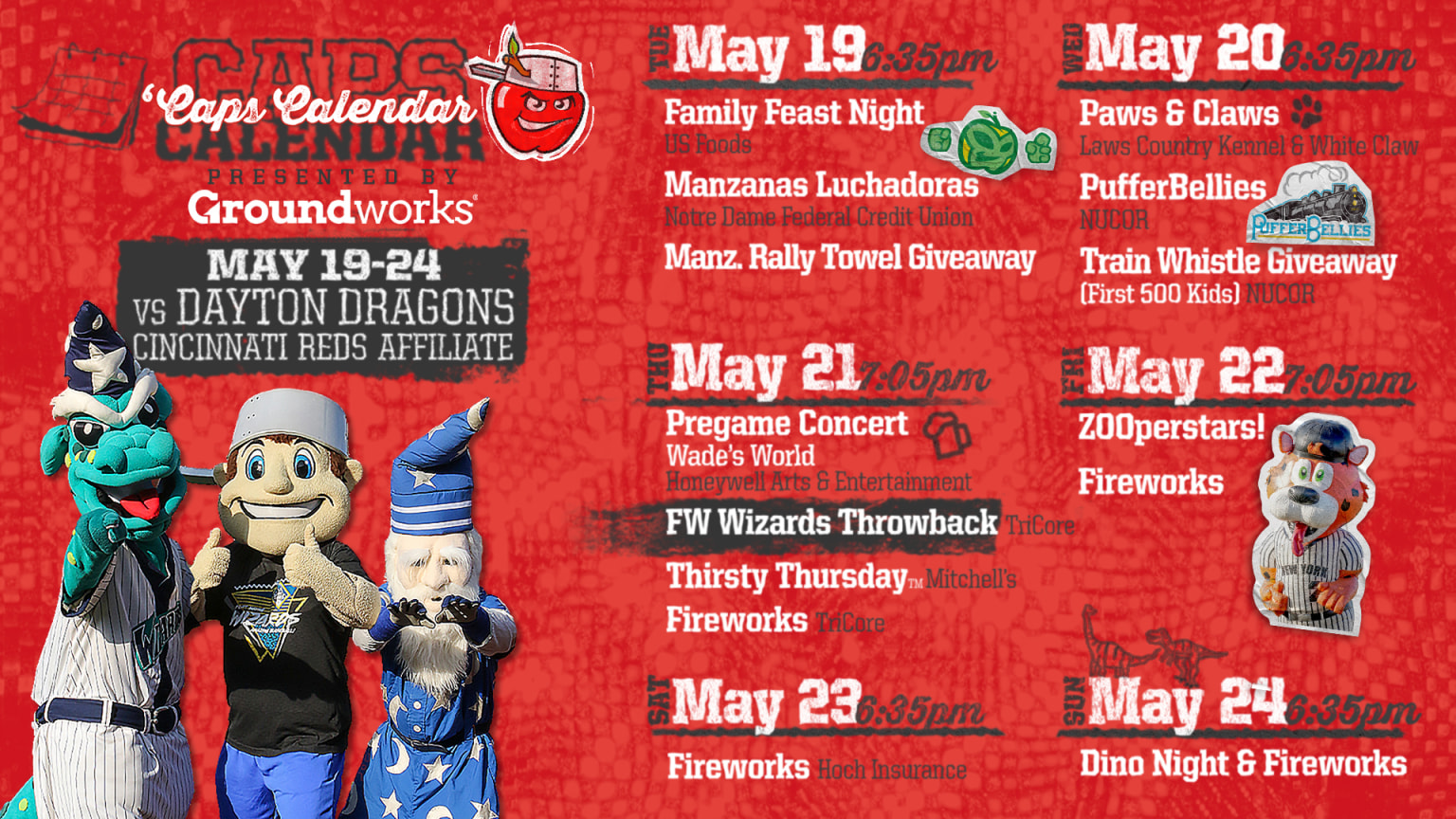 'Caps Calendar Presented by Groundworks: May 5-10