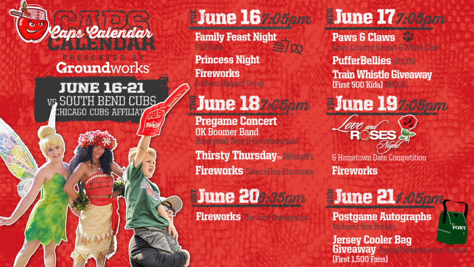 'Caps Calendar Presented by Groundworks: June 16-21