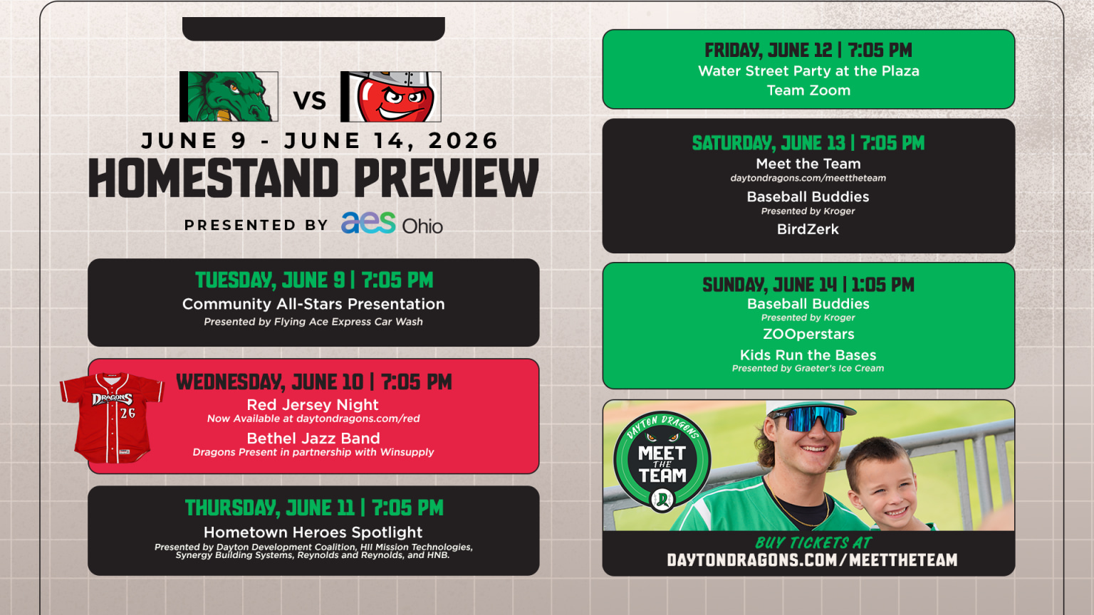 Dayton Dragons Upcoming Homestand Preview Presented by AES Ohio (June 9-14)