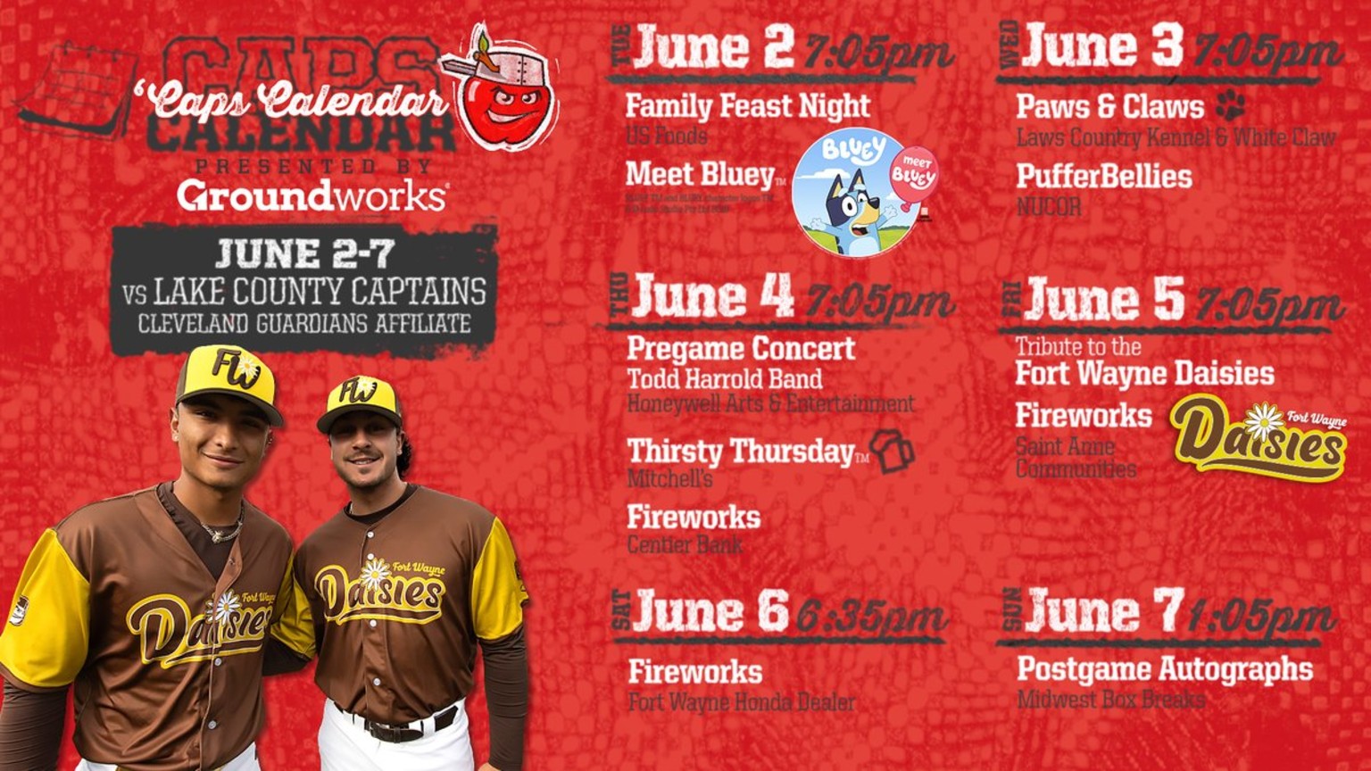 'Caps Calendar Presented by Groundworks: June 2-7