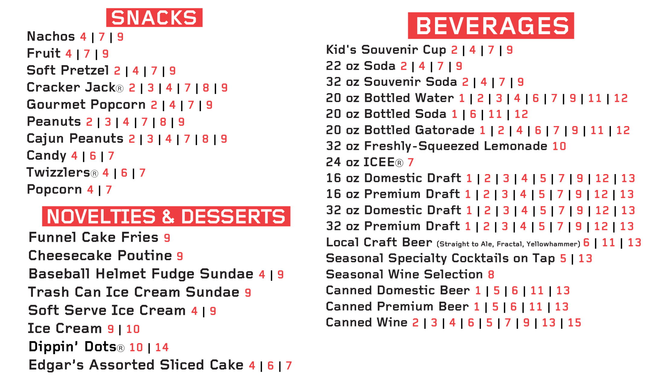 Food and Beverage Menus | Trash Pandas