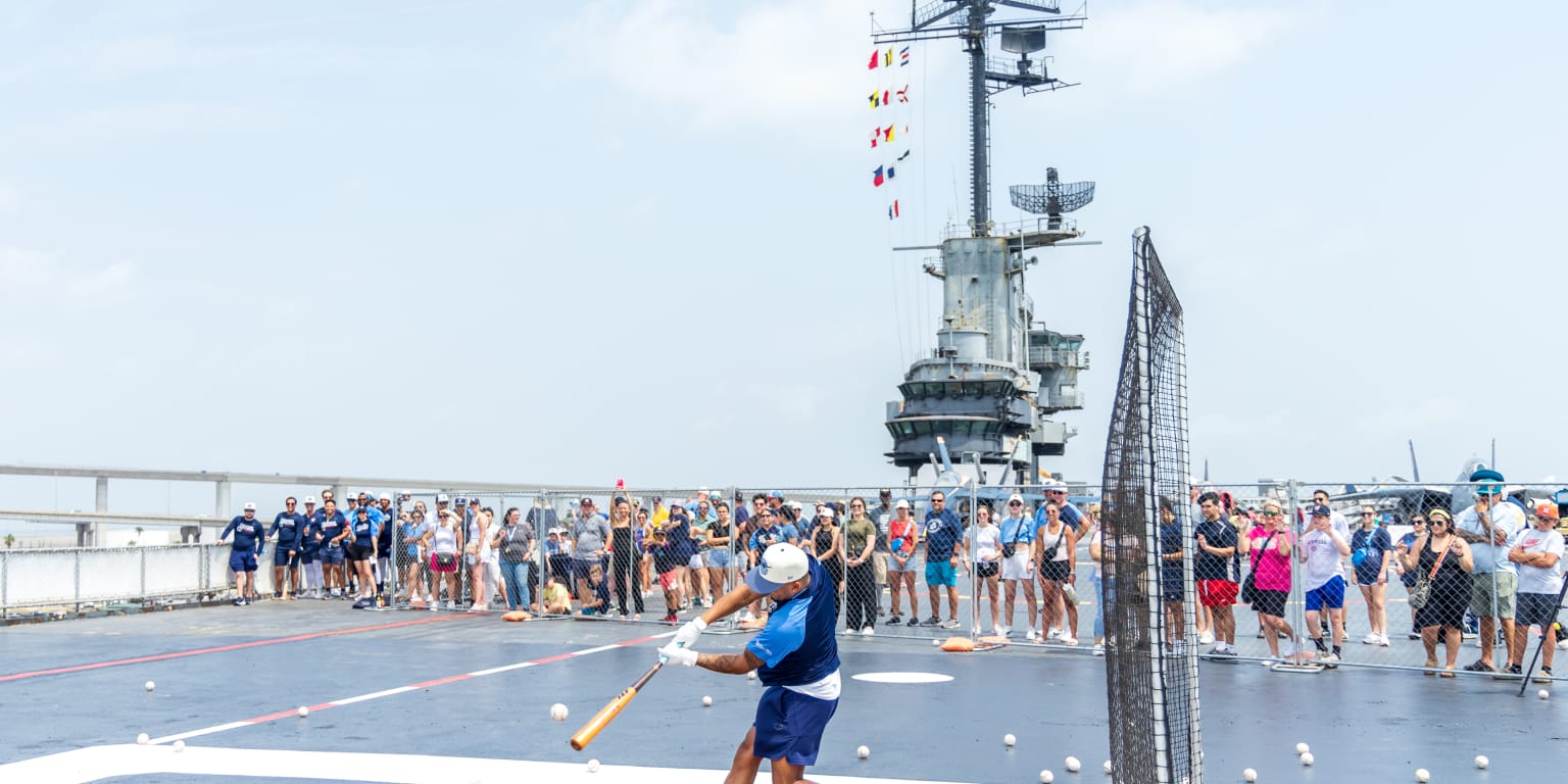 Hooks Take Batting Practice from USS Lexington Flight Deck Saturday at ...