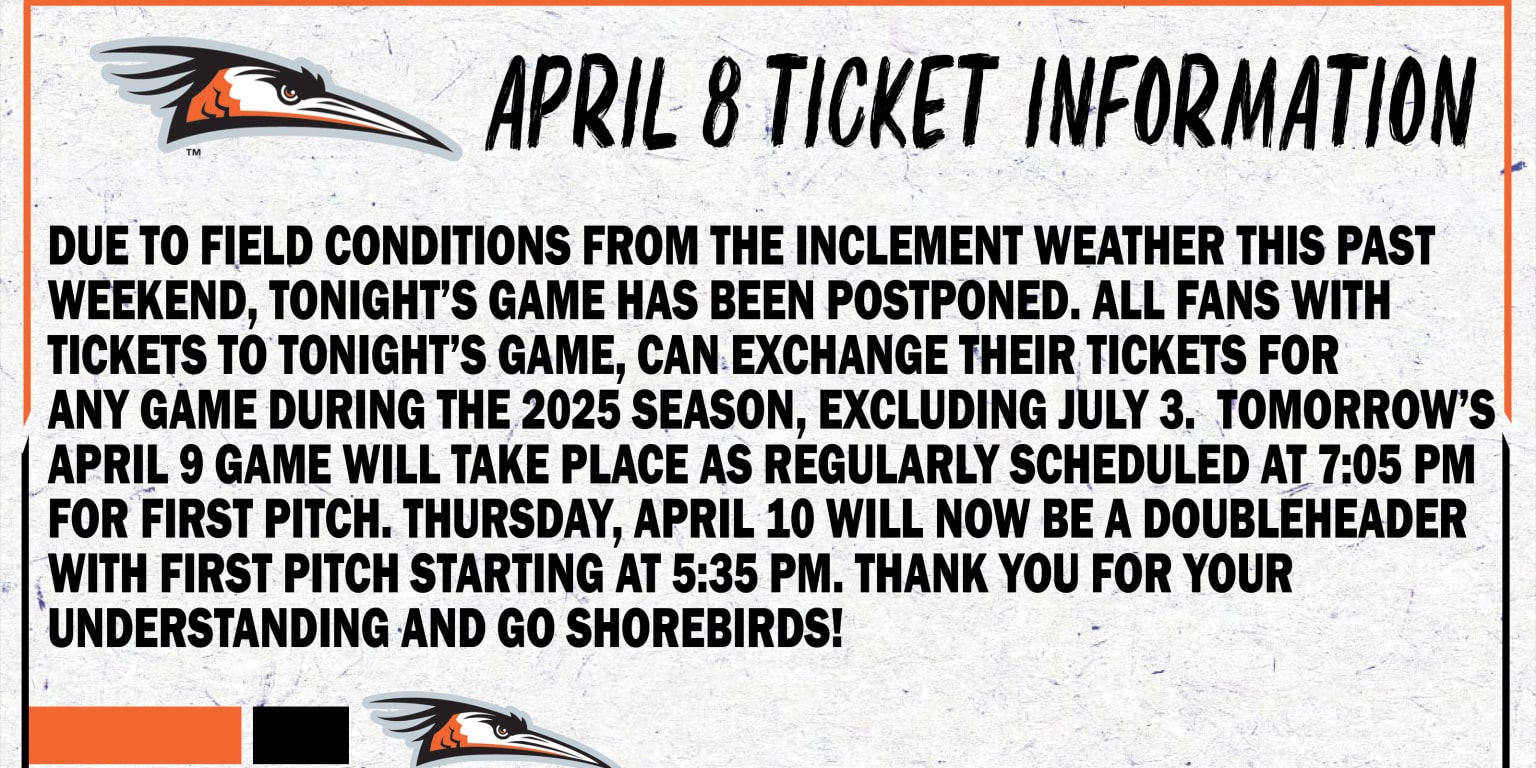 Shorebirds and Woodpeckers Opening Night Game Postponed | MiLB.com