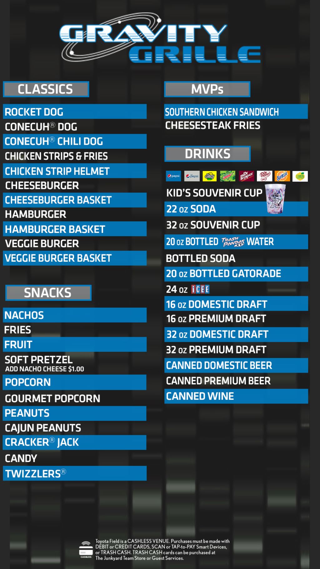 Food and Beverage Menus | Trash Pandas
