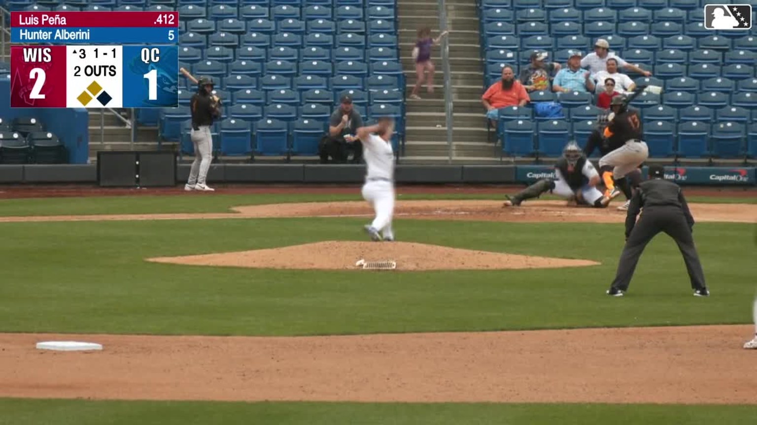 Luis Peña triples (1) on a ground ball to right fielder Erick Torres ...