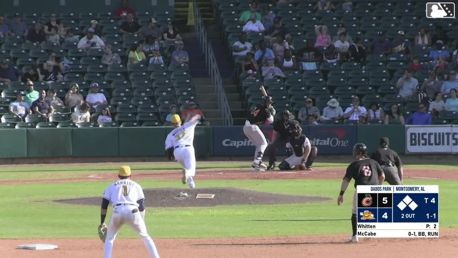 David McCabe doubles (1) on a fly ball to left fielder Ryan Spikes ...