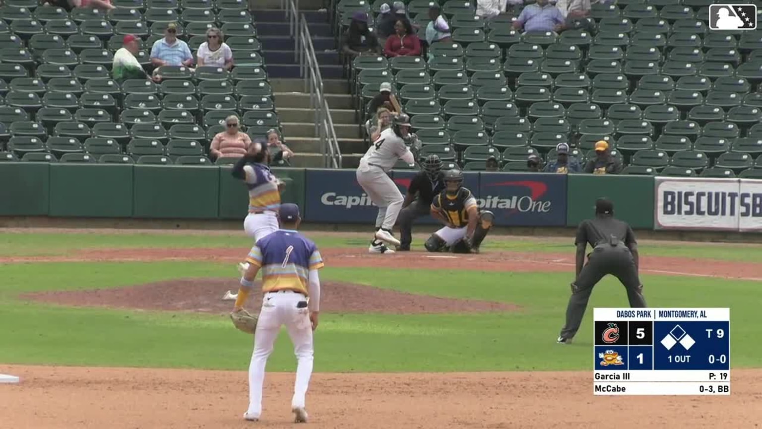 David McCabe singles on a sharp line drive to center fielder Mac ...