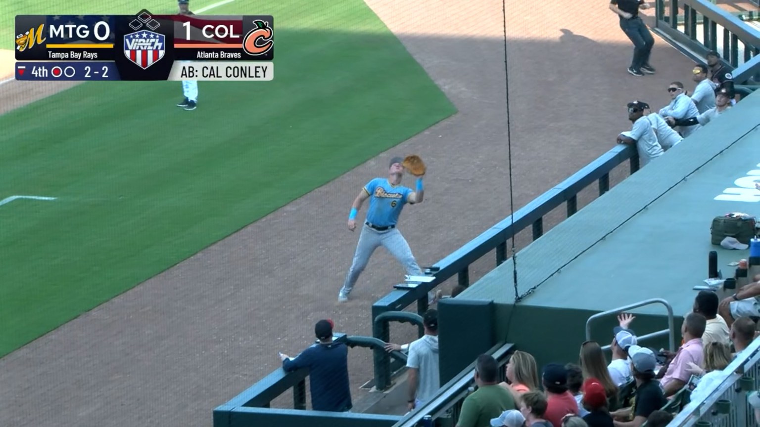 Will Simpson falls into the dugout to make the catch | 07/06/2025 ...