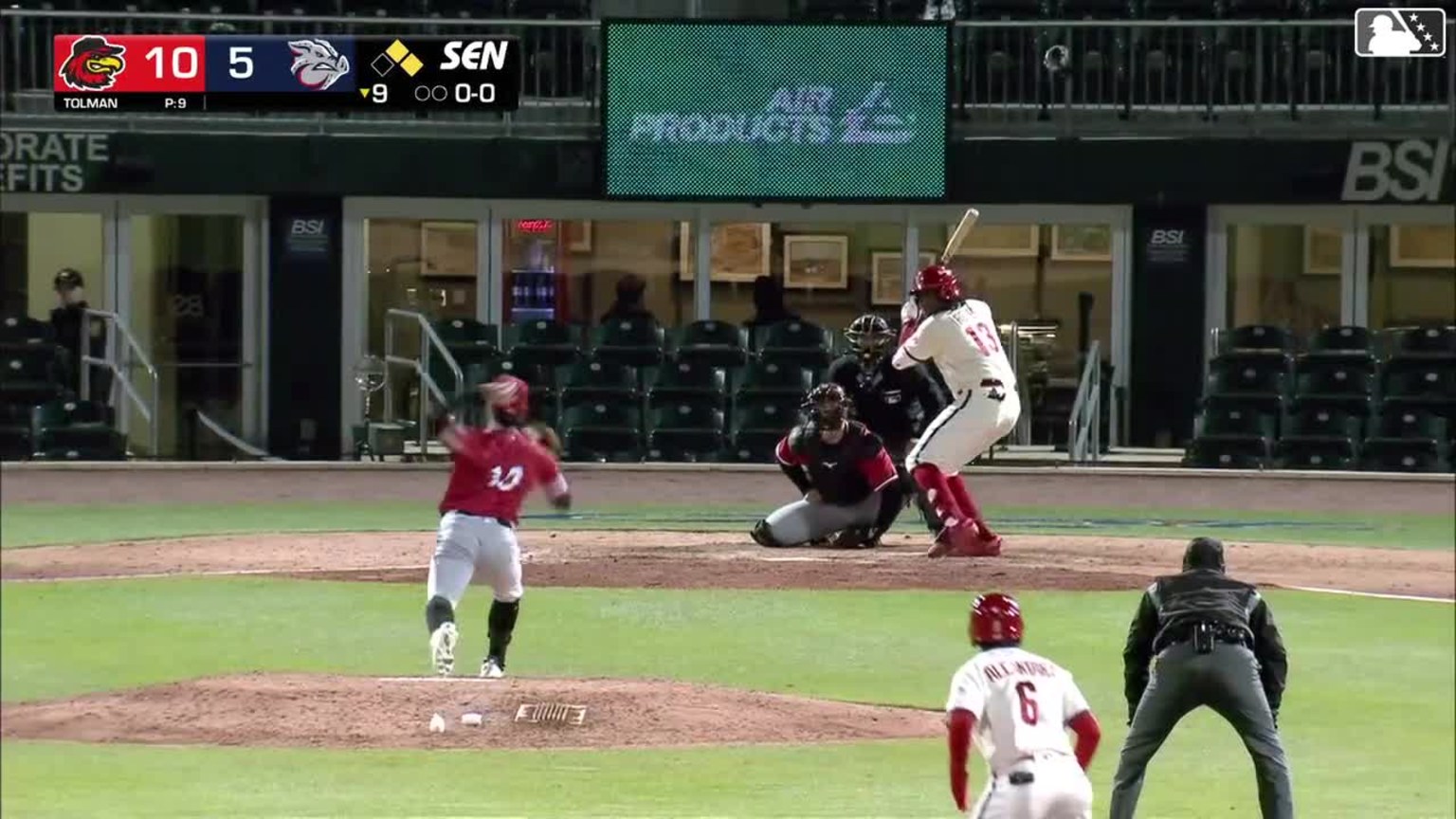 Felix Reyes doubles (4) on a line drive to left fielder Christian ...