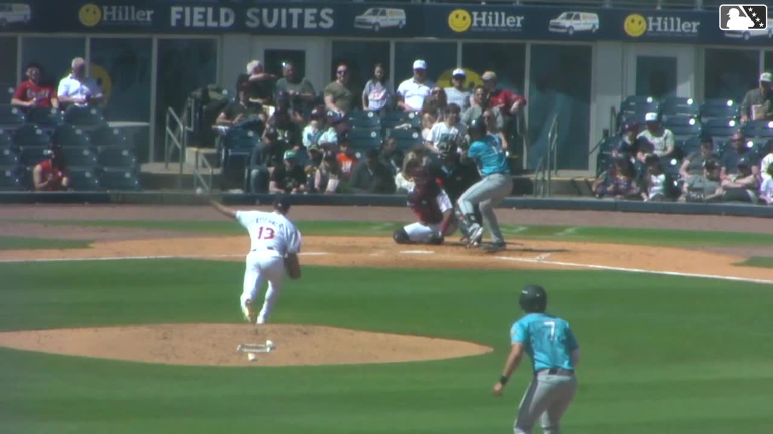 Drew Romo doubles (2) on a line drive to left fielder Tyler Black ...