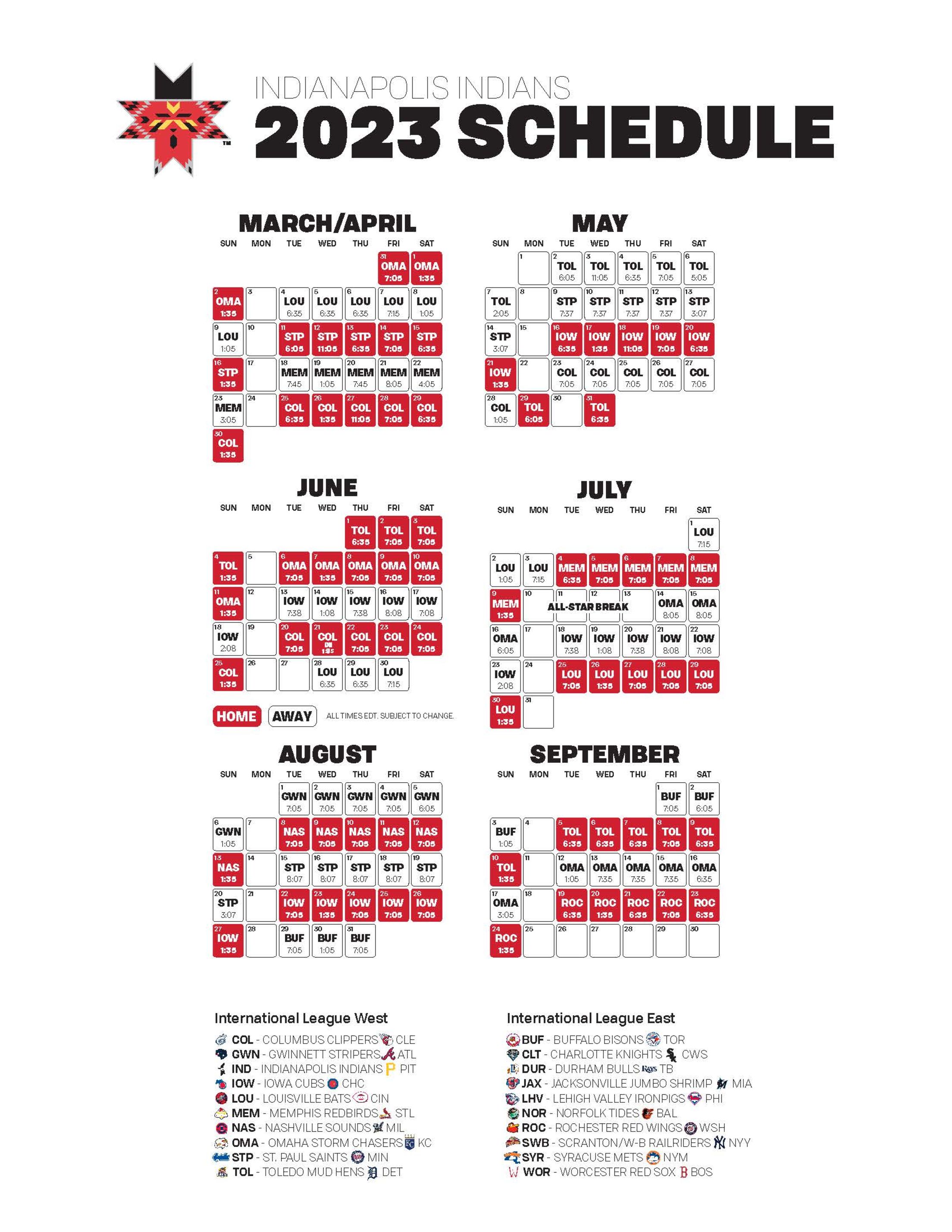Printable Schedule | Indians