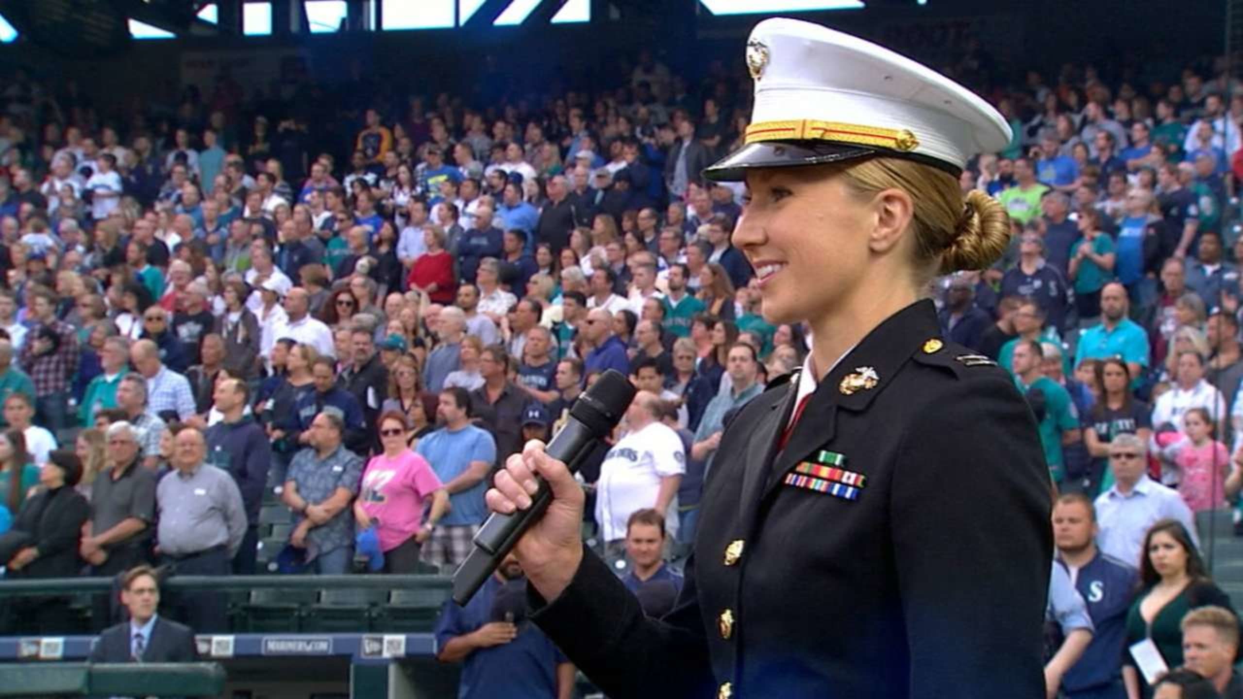 Captain Skye Martin sings anthem