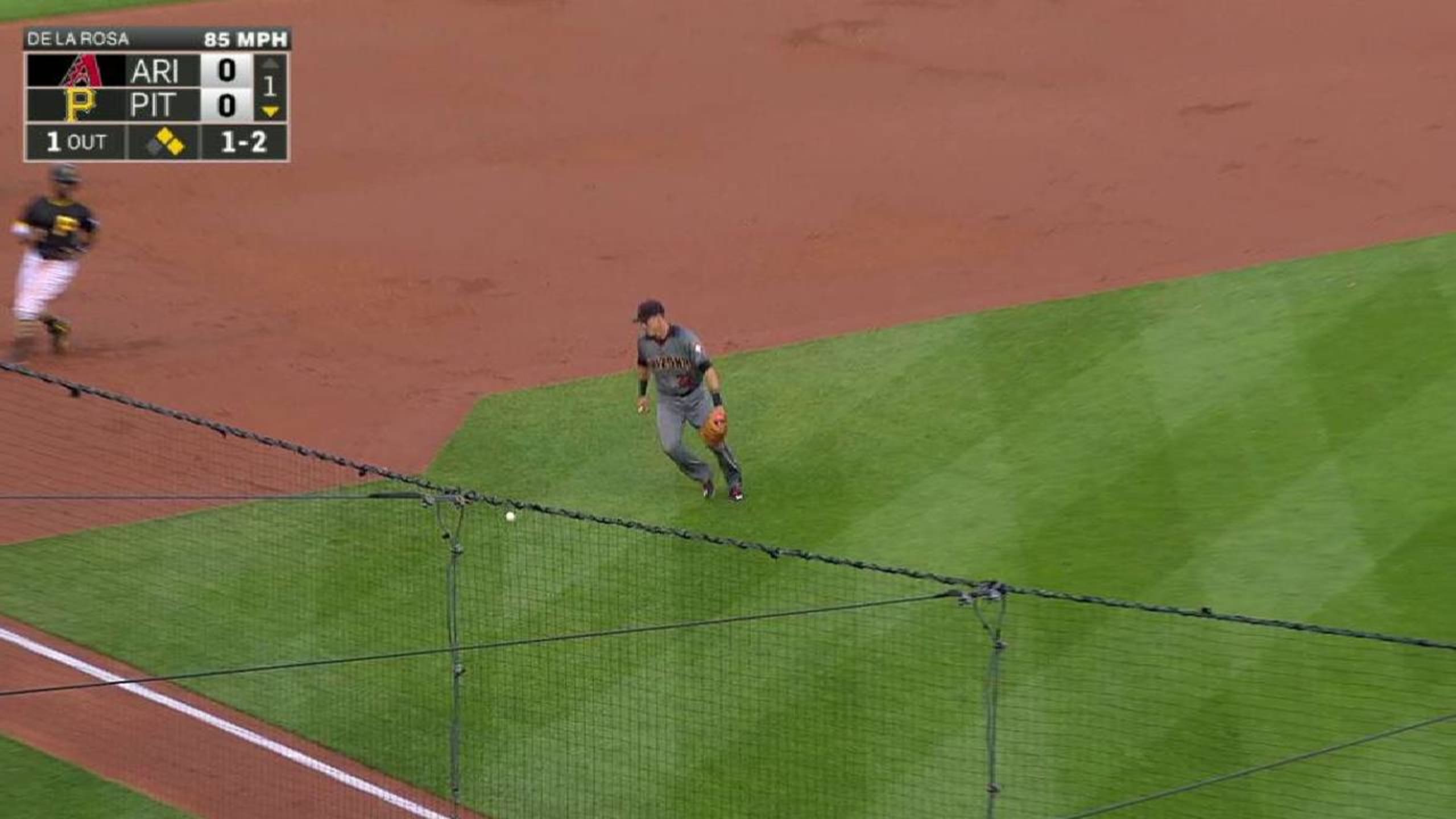Starling Marte reaches on a fielding error by third baseman Jake Lamb ...