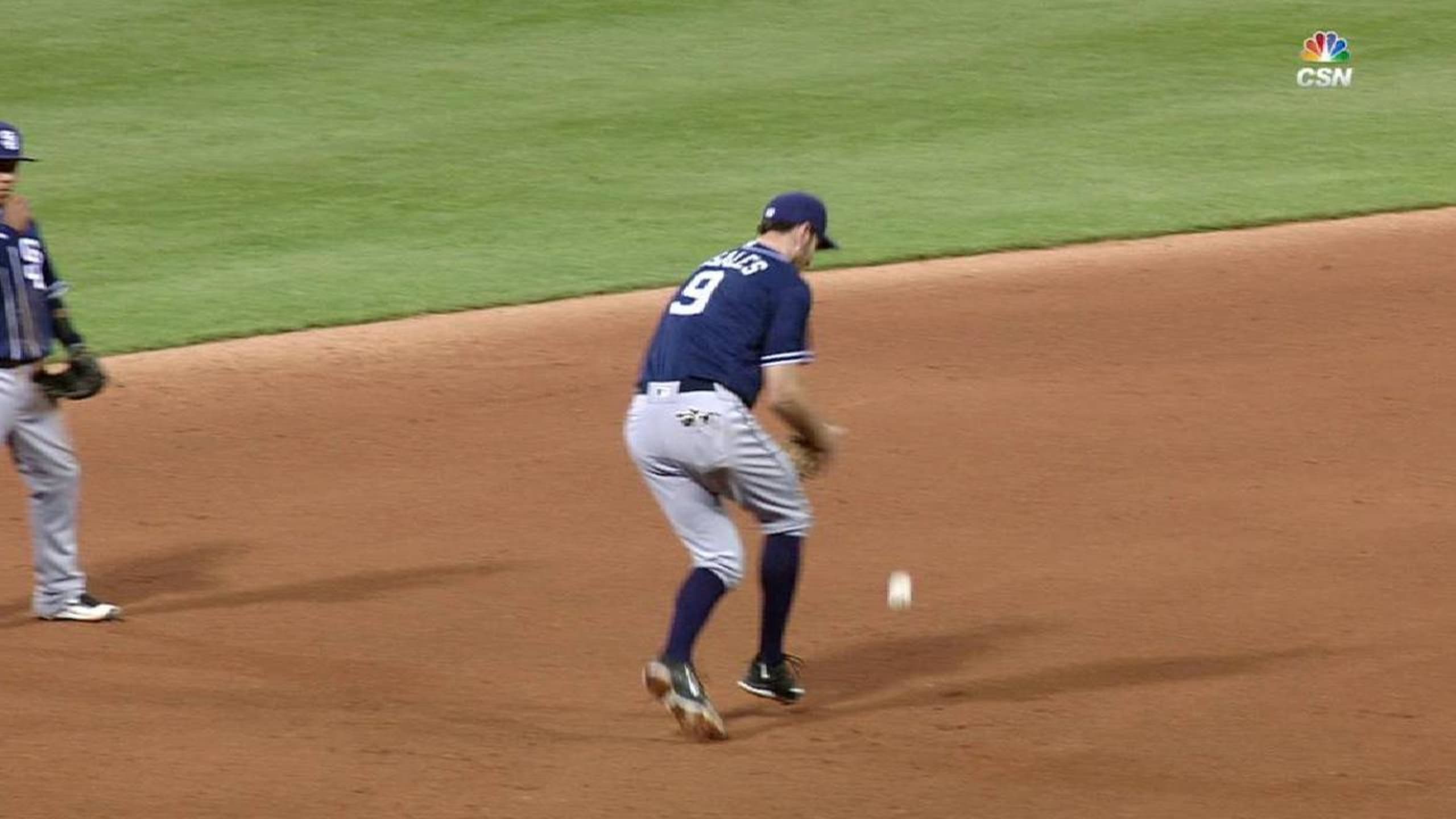 Peter Bourjos reaches on a fielding error by third baseman Adam Rosales ...
