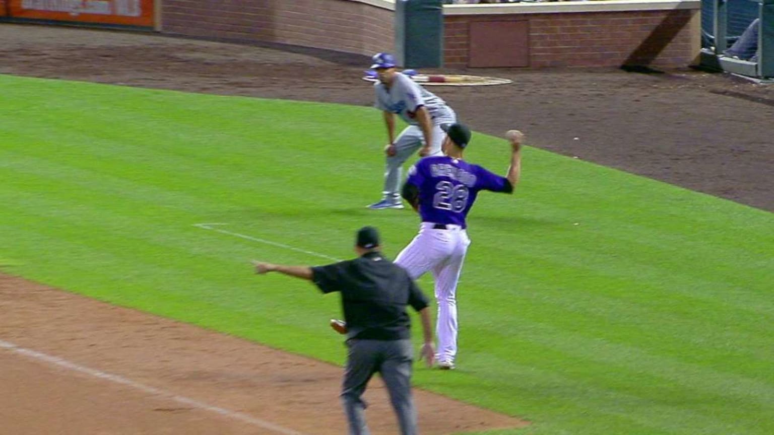 LAD@COL: Arenado makes running throw from foul ground | 08/02/2016 ...