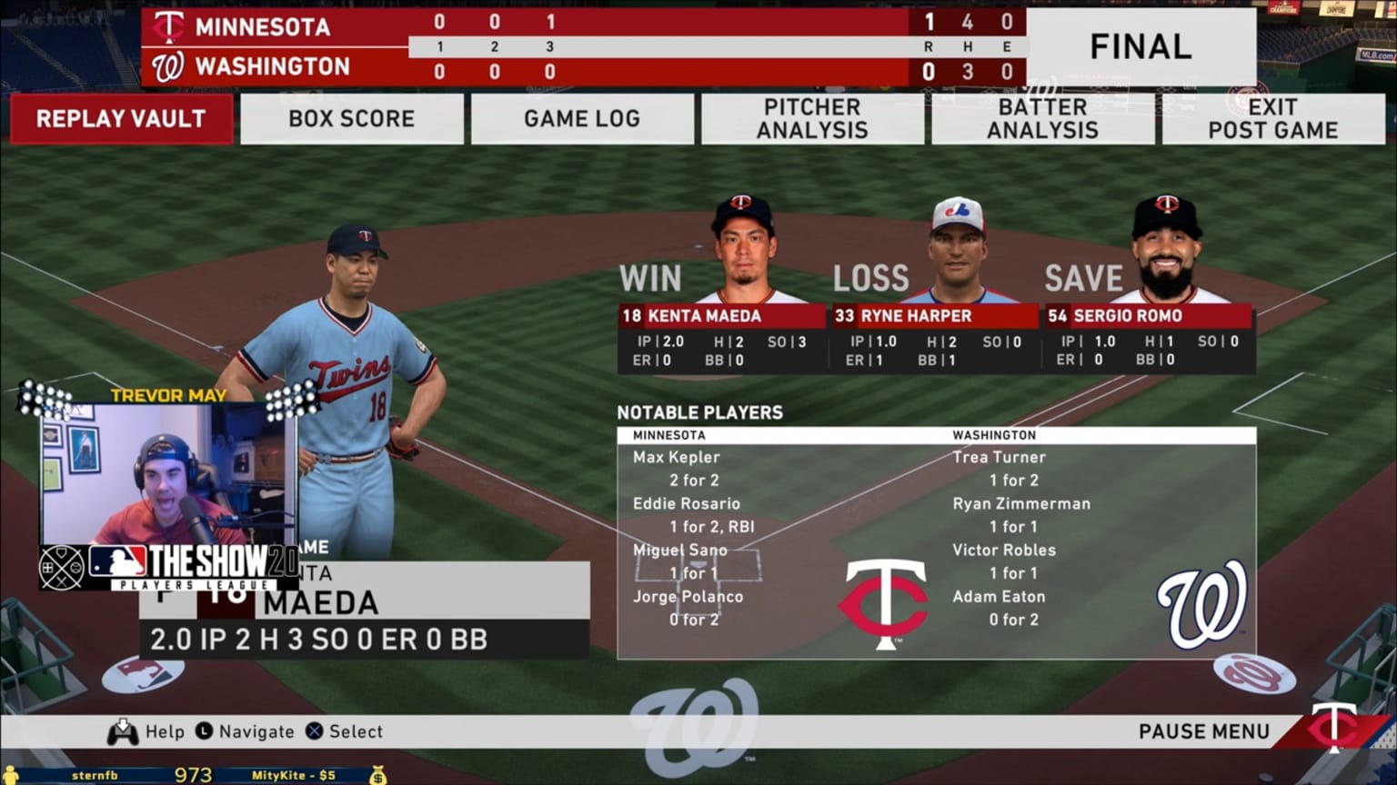 Trevor May praises Max Kepler after win in The Show | 04/17/2020 ...