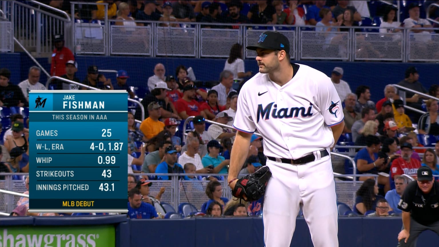 Jake Fishman throws 3 1/3 innings in MLB debut | 07/31/2022 | Miami Marlins