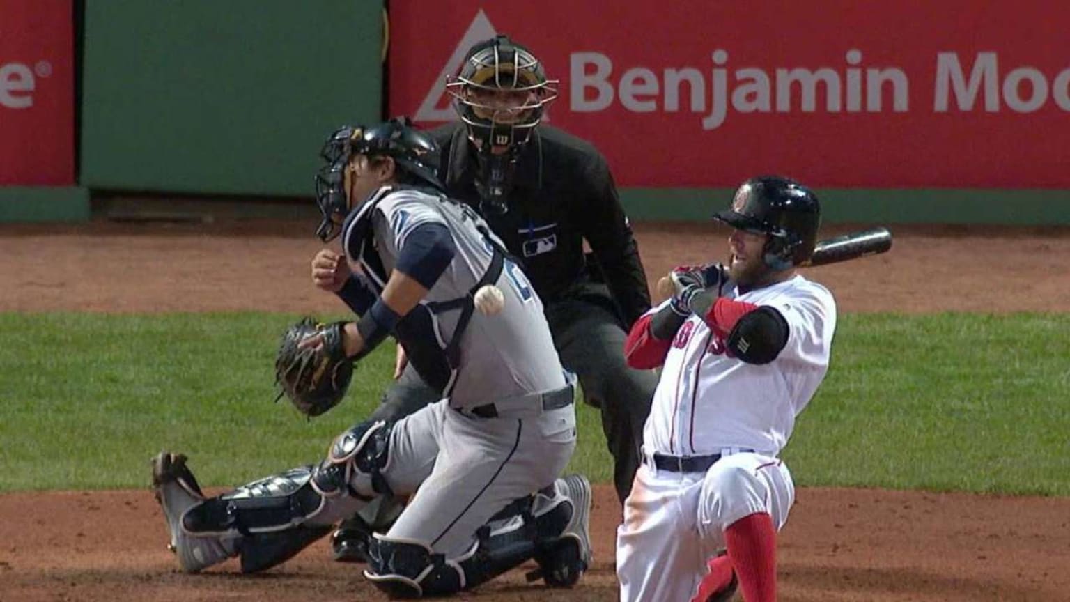 TB@BOS: Conger takes a foul ball off his neck | 04/20/2016 | Detroit Tigers