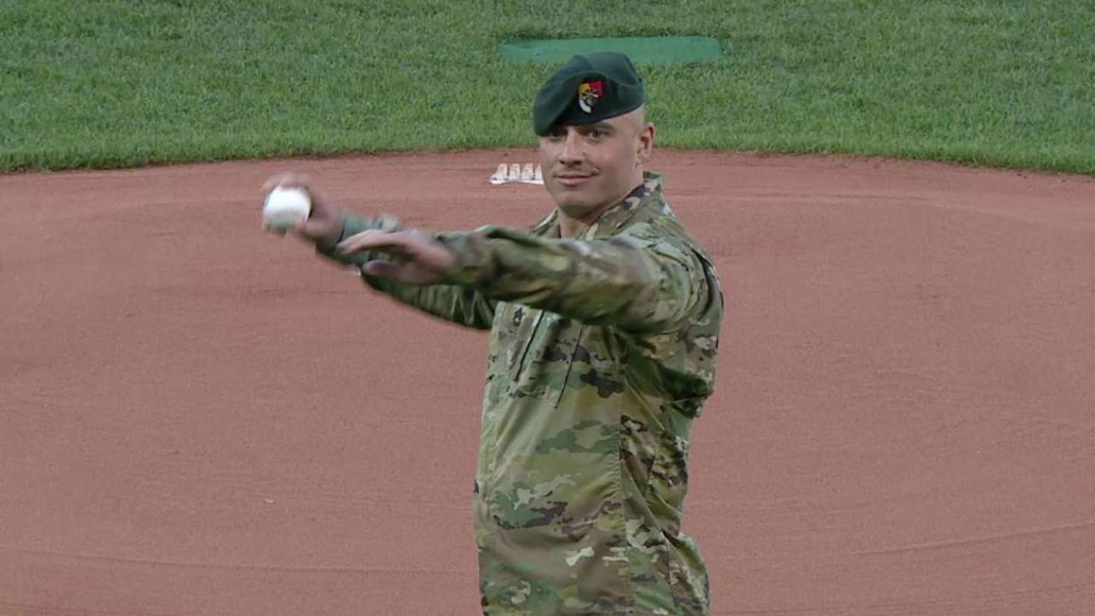 Sgt. Nick Lavery tosses pitch | 05/24/2017 | Milwaukee Brewers