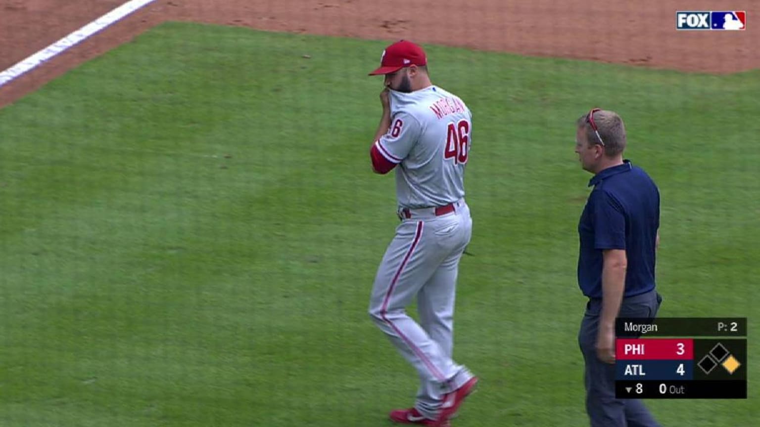 PHI@ATL: Morgan struck by comebacker, exits game | 09/22/2018 ...