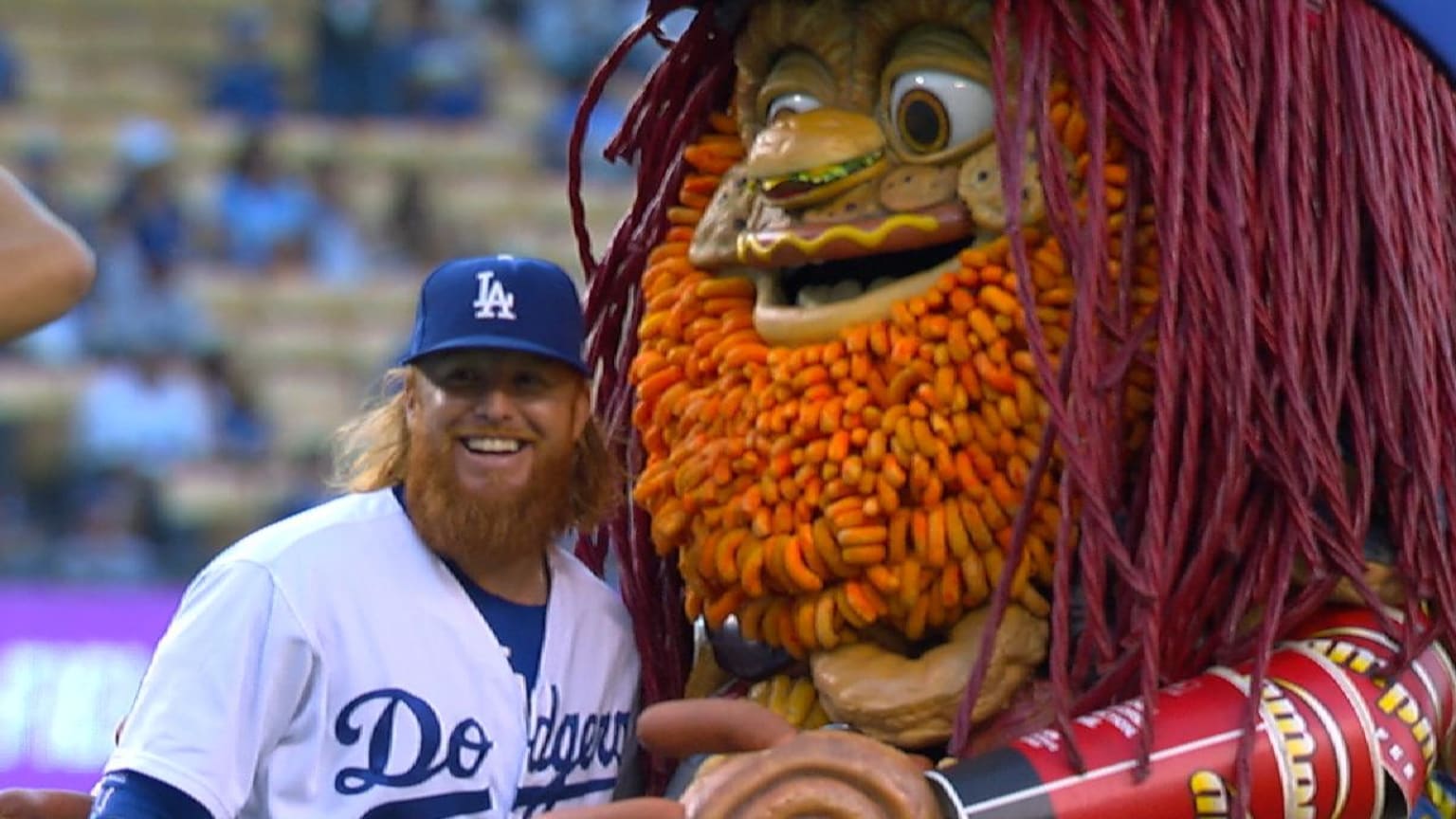COL@LAD: ampm's Toomgis throws first pitch to Turner | 06/24/2017 ...