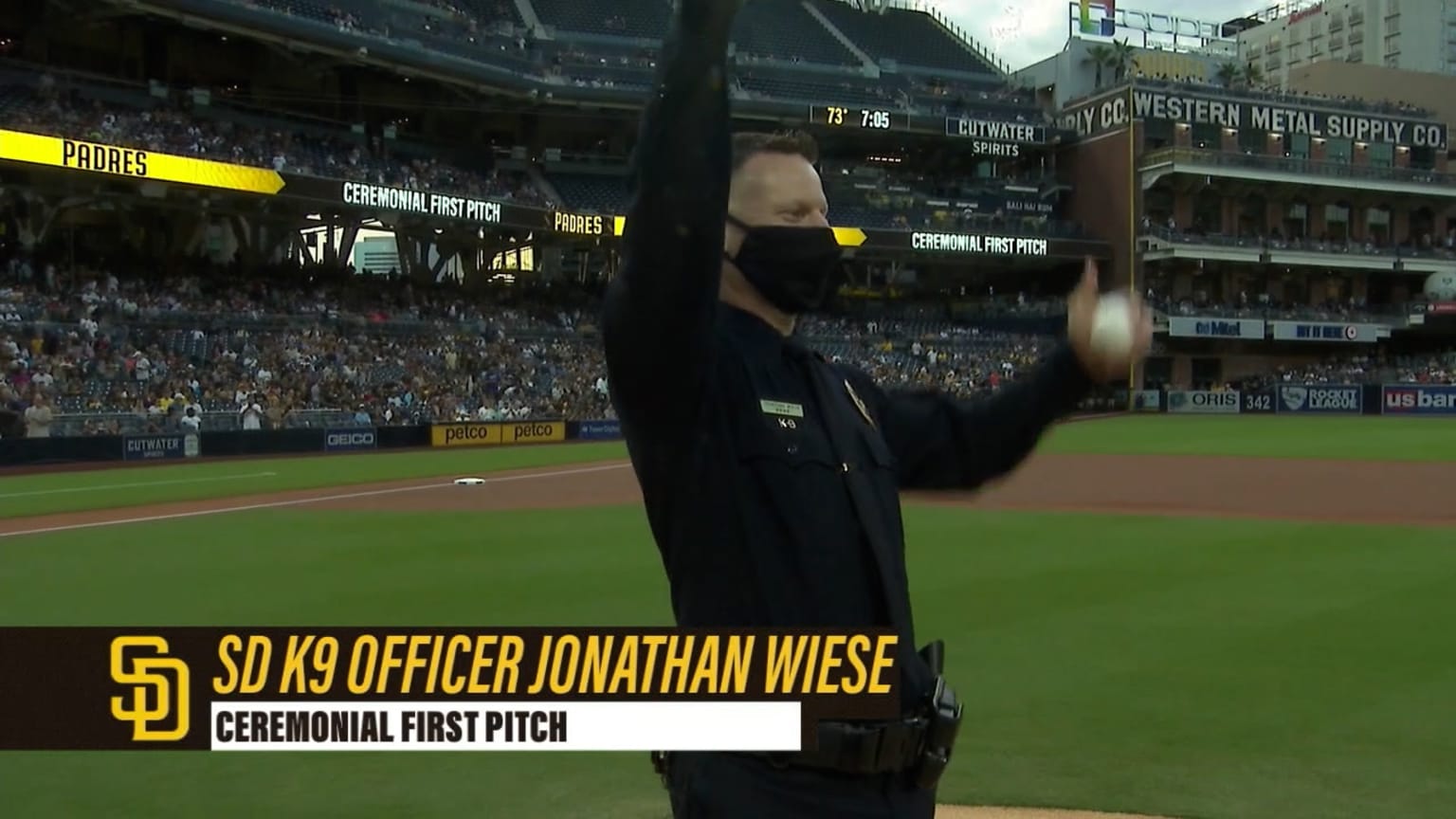 8/10/21: Wiese Throws Out First Pitch | 08/10/2021 | San Diego Padres