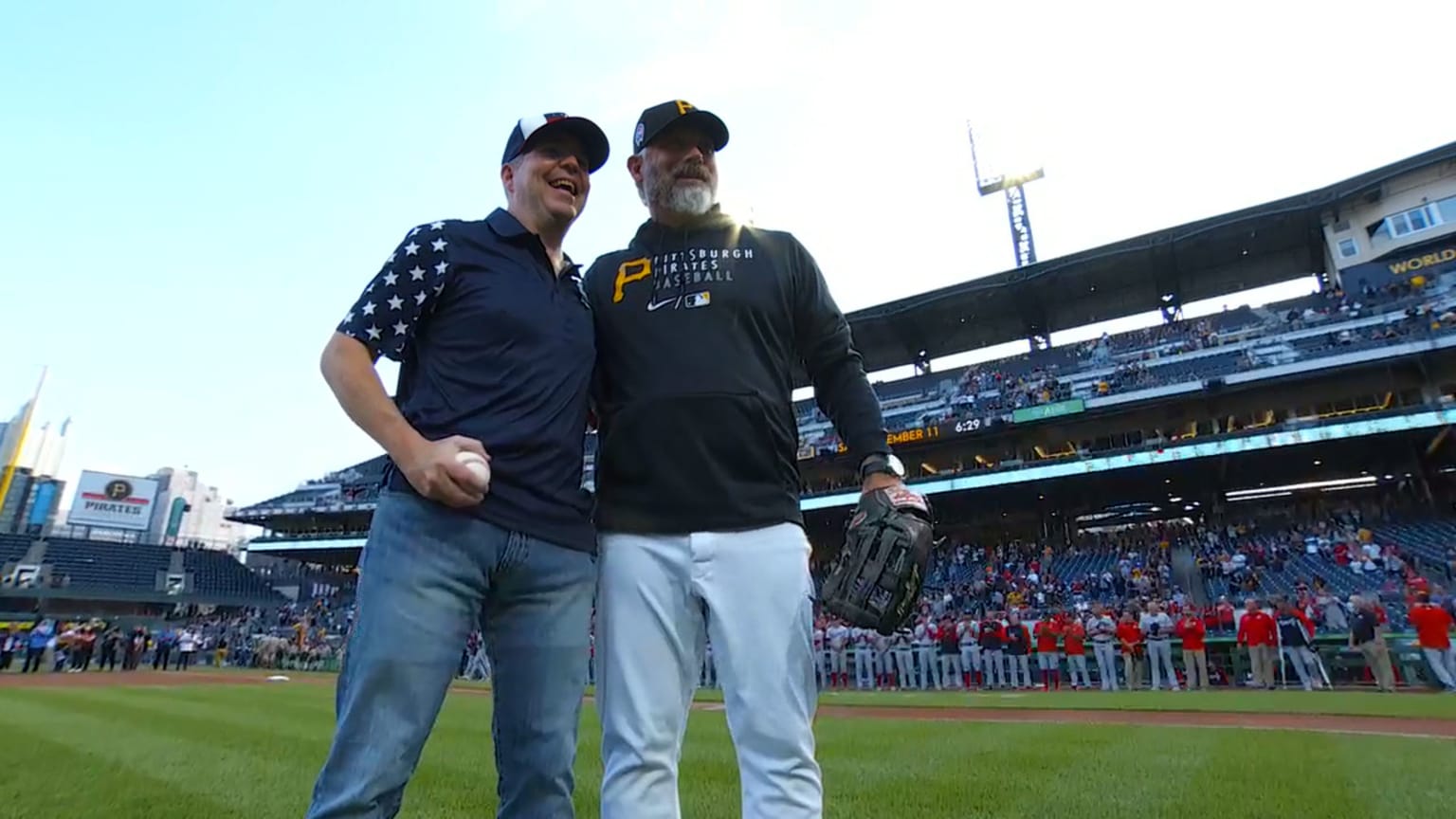 Colonel Christopher Whelan tosses the first pitch | 09/11/2021 ...