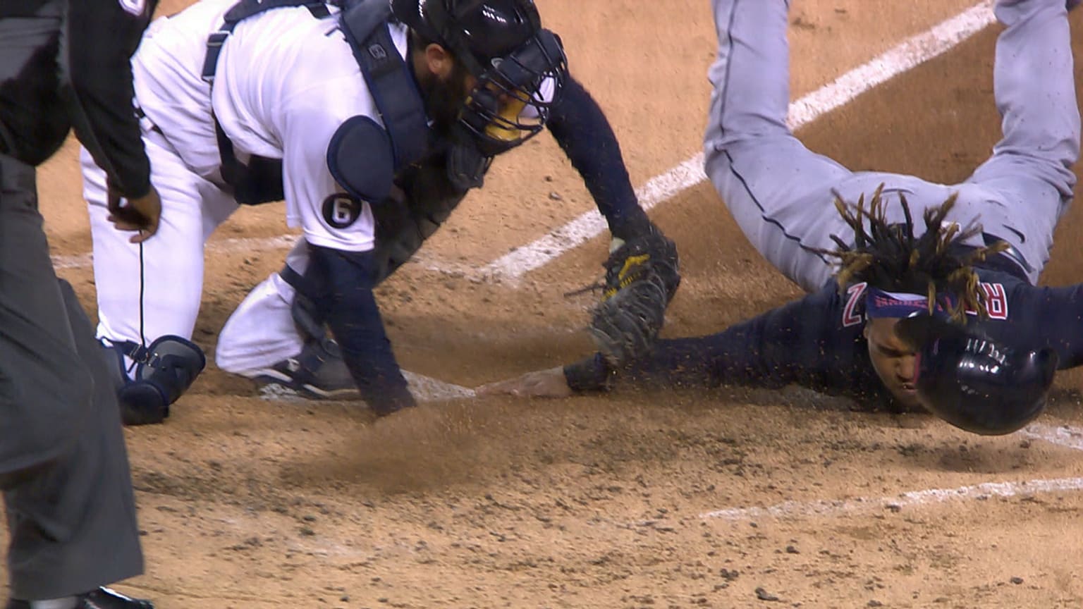 Alexander, Romine nab Ramírez stealing home | 09/18/2020 | MLB.com