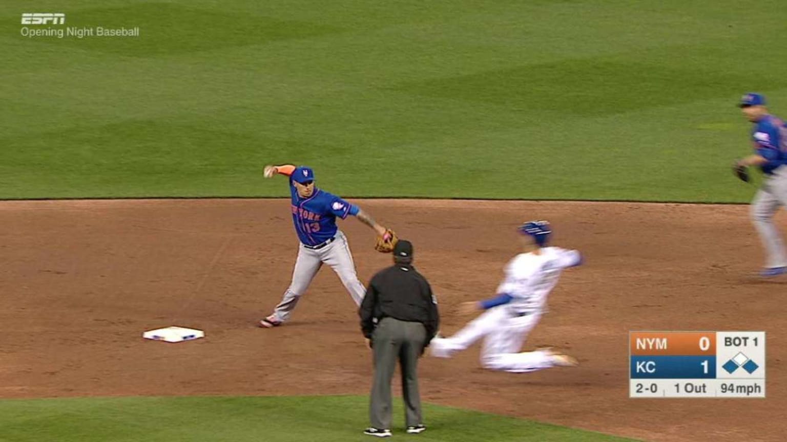 NYM@KC: Mets turn inning-ending double play in 1st | 04/03/2016 | Los ...