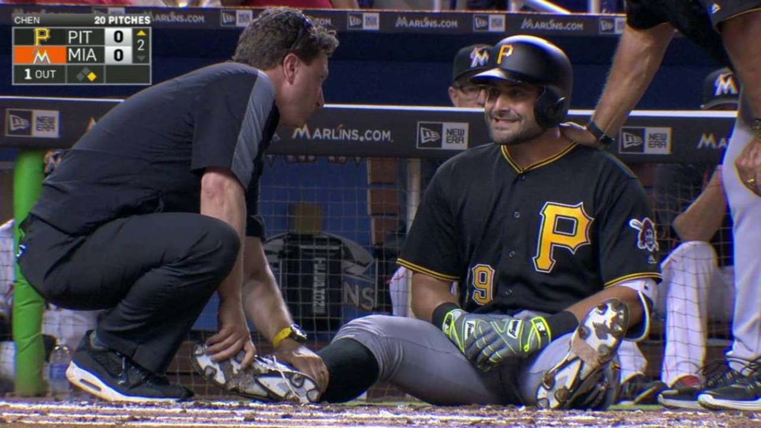 PIT@MIA: Cervelli HBP in 2nd, leaves game in 3rd | 06/02/2016 | MLB.com