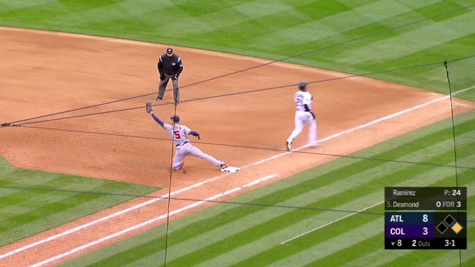 ATL@COL: Flaherty, Freeman combine for out in the 8th | 04/06/2018 | MLB.com