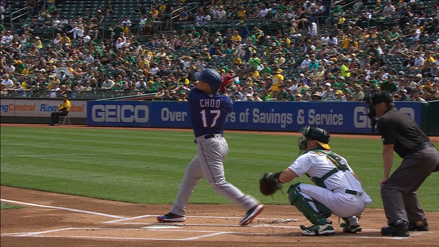 TEX@OAK: Choo rips the 1st pitch 461 feet to center | 09/22/2019 ...