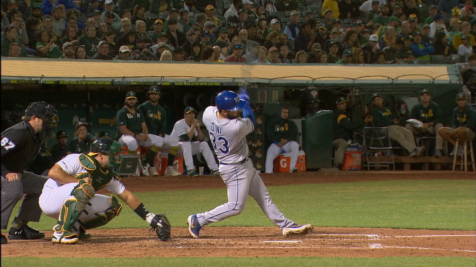 KC@OAK: Dini lifts a sac fly to right field | 09/17/2019 | Kansas City ...