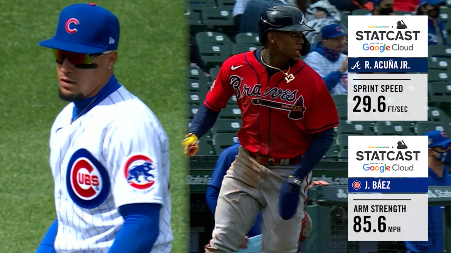 Statcast measures Acuña's sprint vs. Báez's arm | 04/16/2021 | Atlanta ...