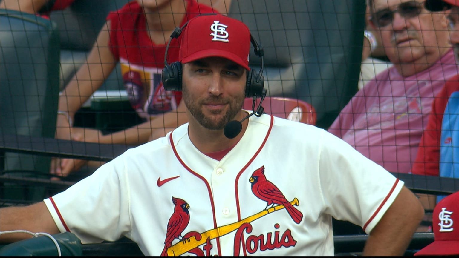 Adam Wainwright chats with the booth mid-game | 08/06/2022 | St. Louis ...