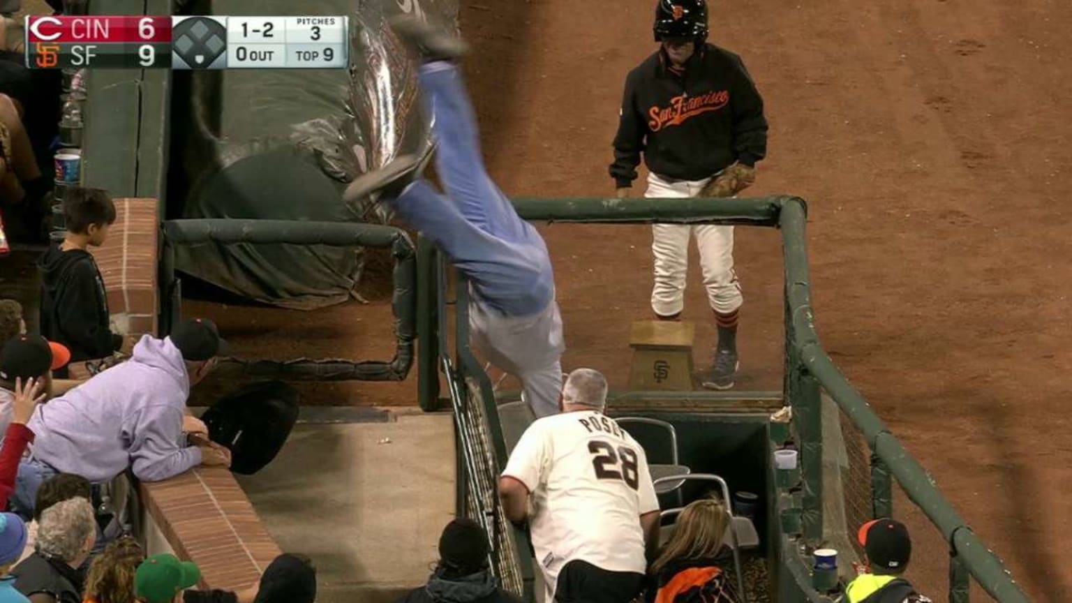 Fan Flips Over Railing For Ball 07262016
