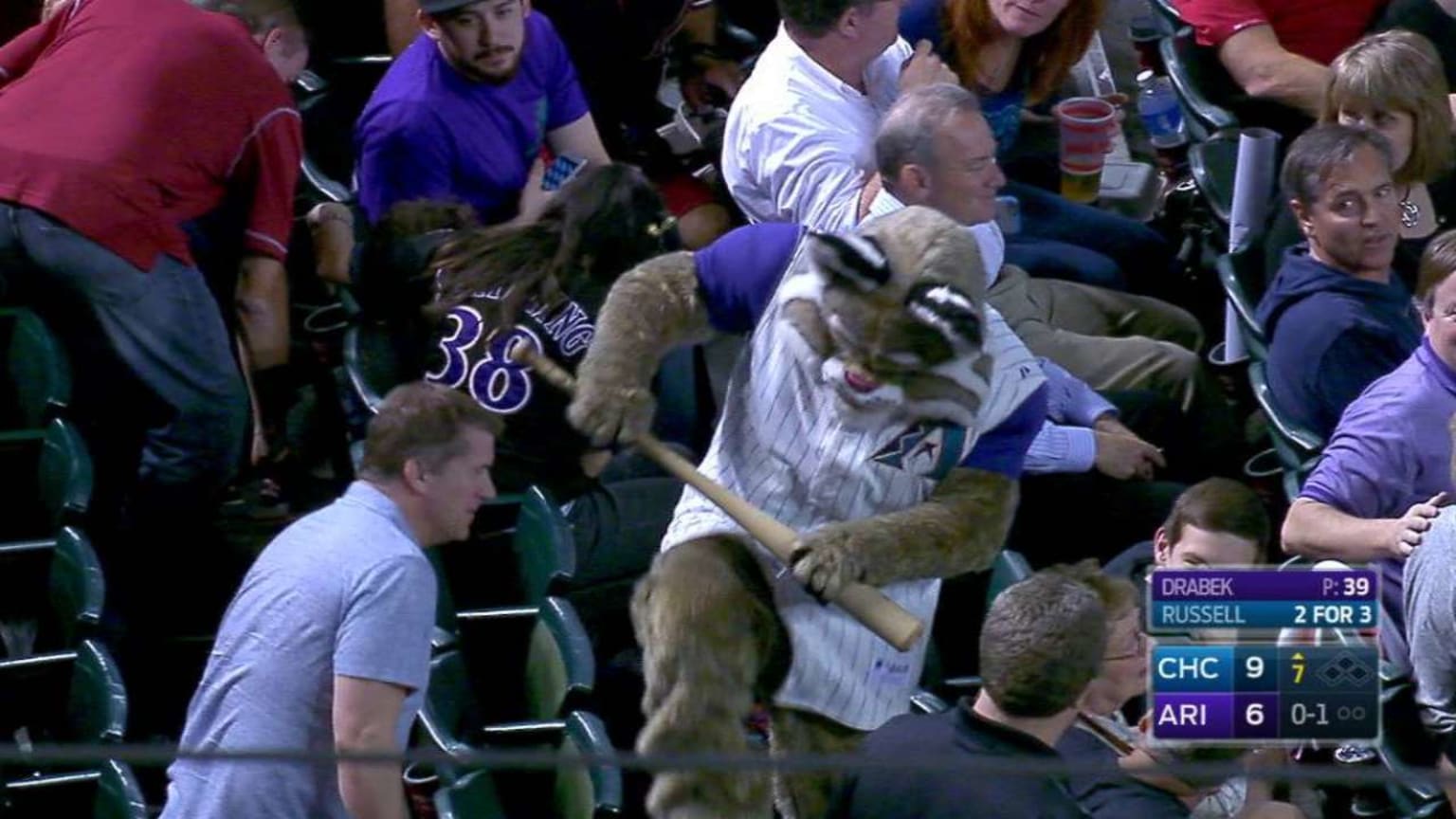 CHC@ARI: Baxter retrieves a flying bat in the stands | 04/07/2016 ...