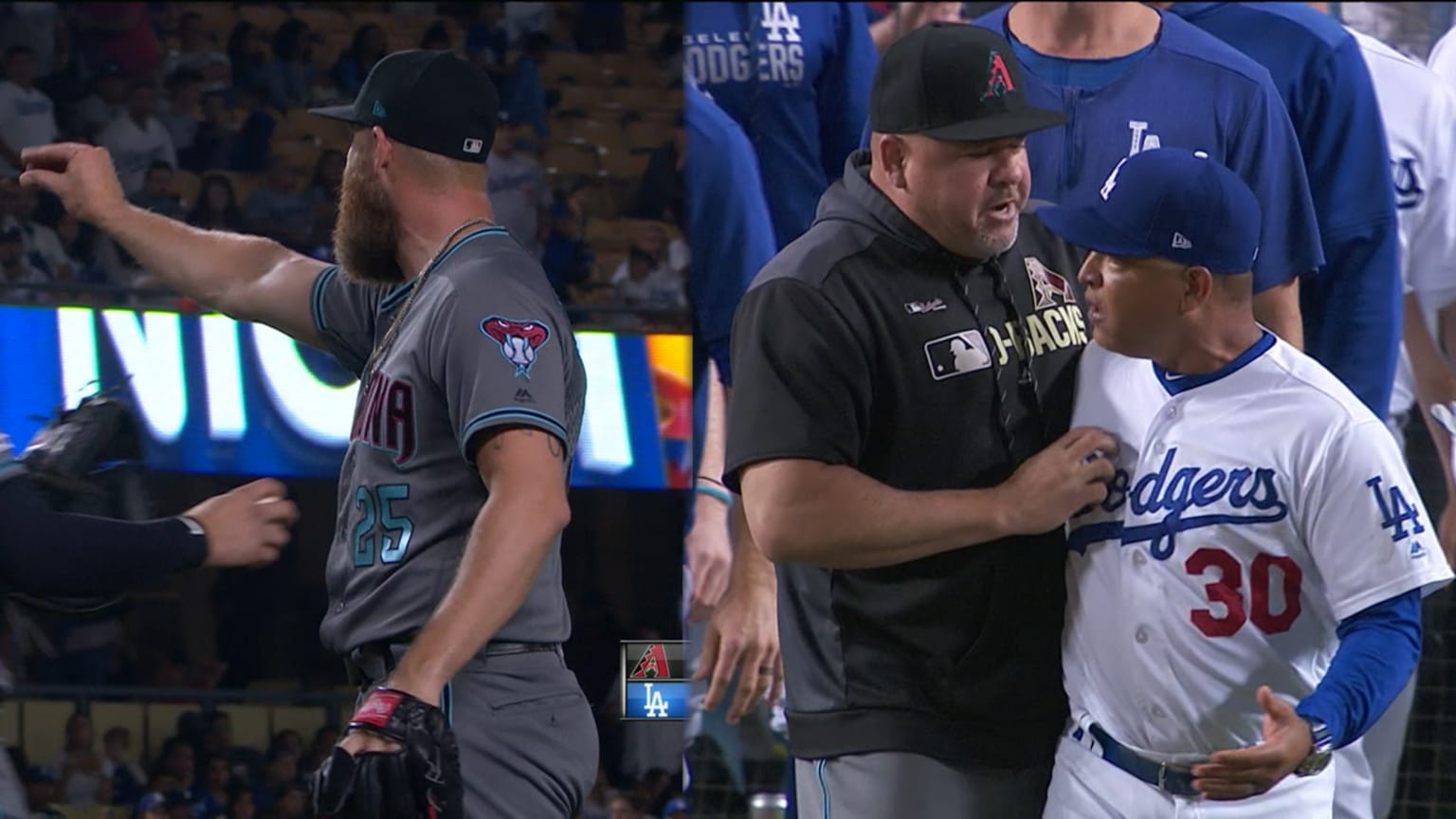ARI@LAD: Benches clear after a tense 11th inning | 08/09/2019 | Los ...