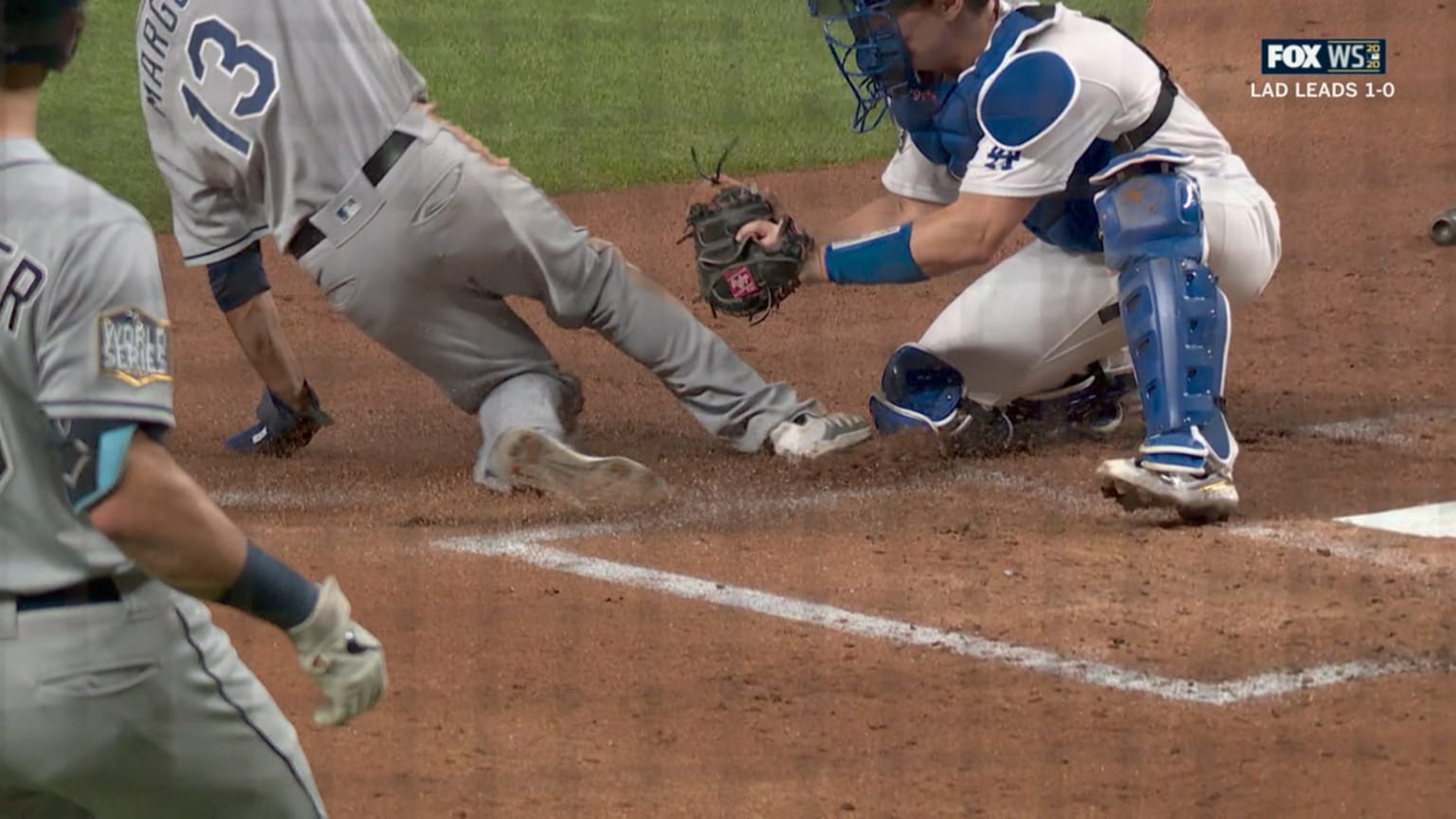 Corey Seager nabs Manuel Margot at home plate | 10/21/2020 | Los ...