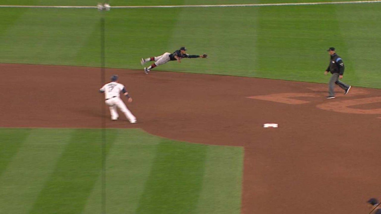 Lindor's diving stop | 03/29/2018 | Cleveland Guardians