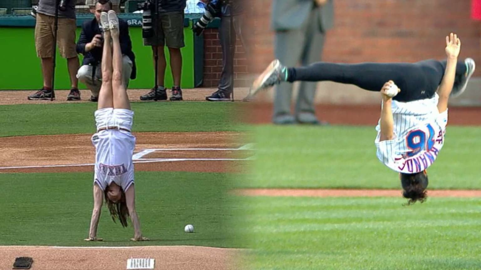 USA gymnasts Kocian and Hernandez toss first pitch | 09/04/2016 | MLB.com