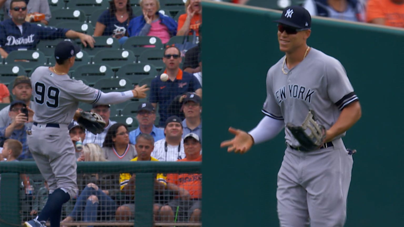 NYY@DET: Judge throws foul ball into netting | 09/12/2019 | New York ...