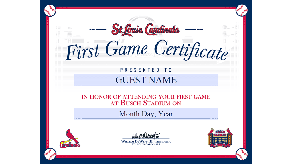 First Game Certificate | St. Louis Cardinals