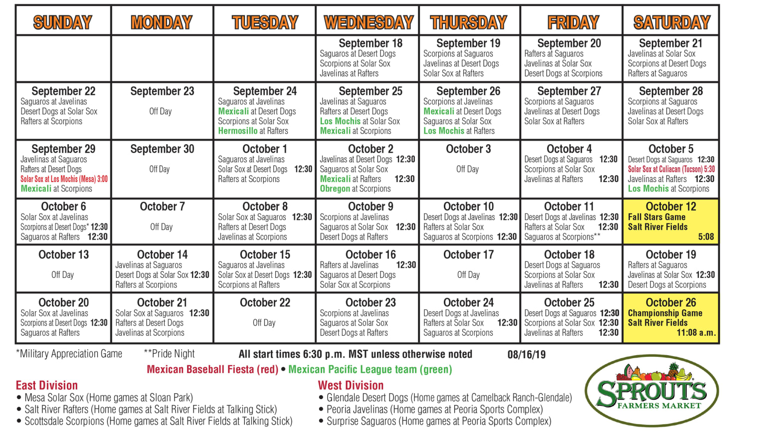 2019 Arizona Fall League schedule released