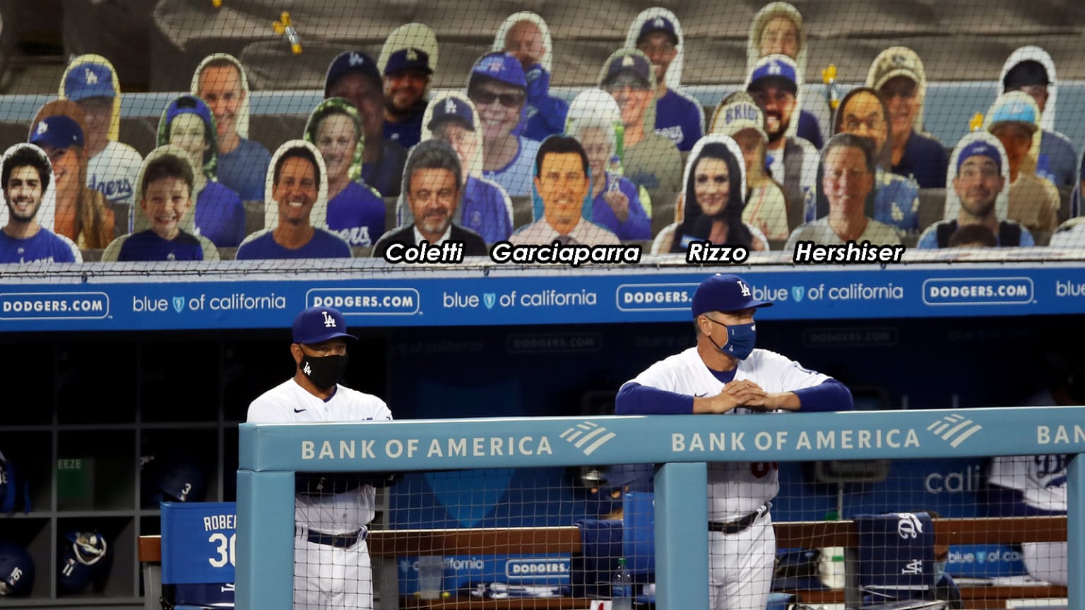 Dodger Stadium fan cutouts filled with celebrities