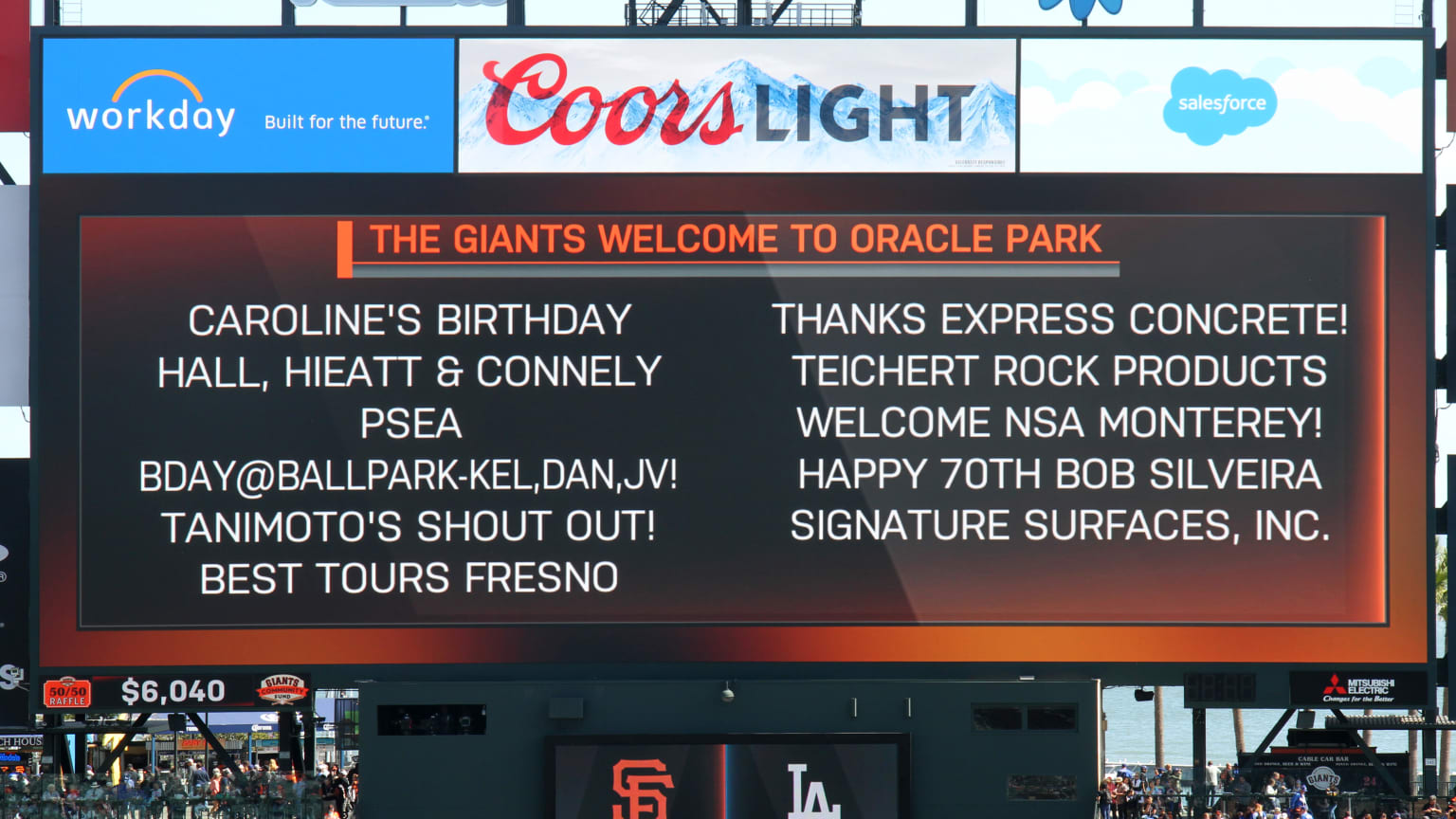 Group Complimentary Videoboard Messages | San Francisco Giants
