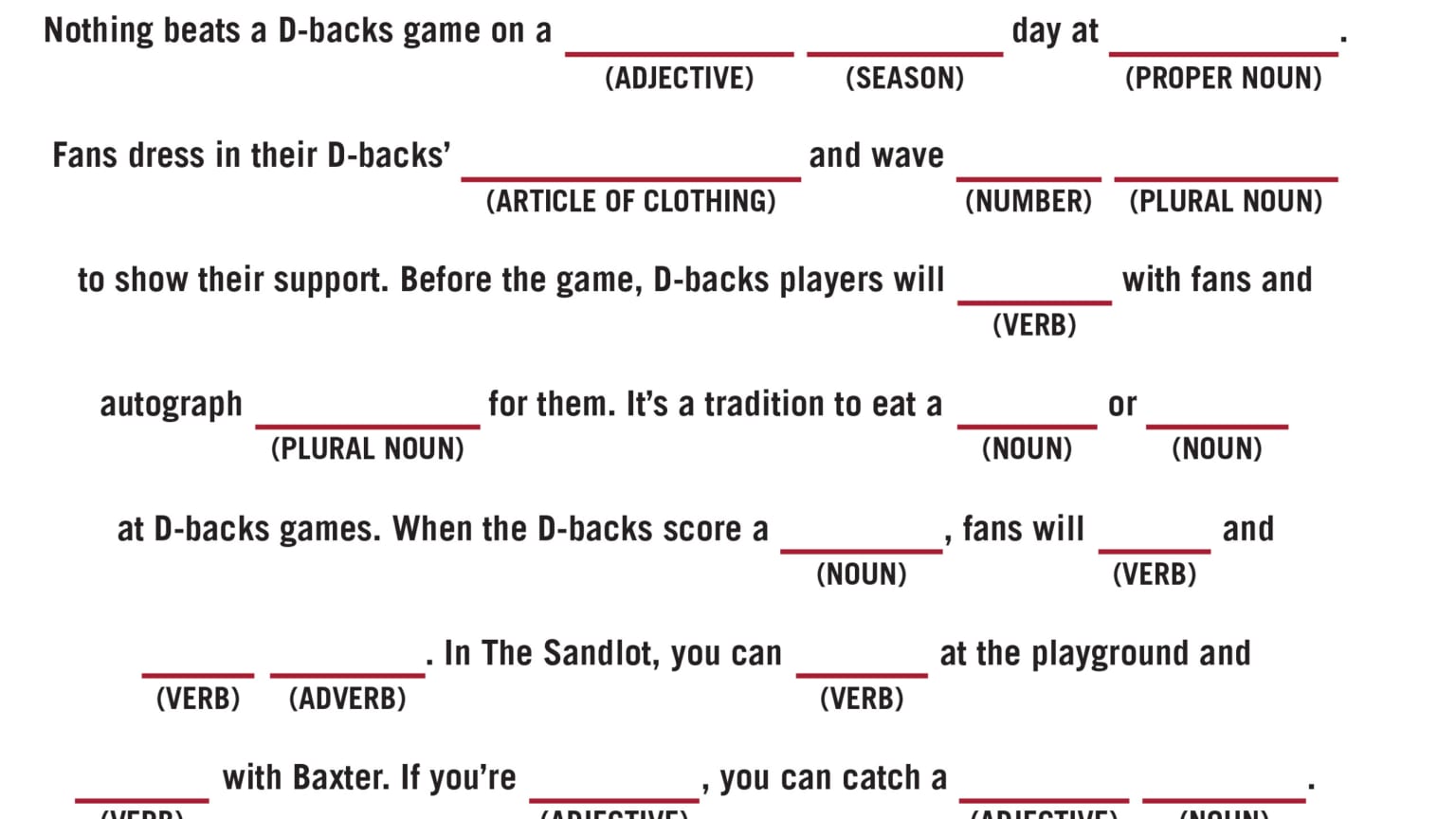 D-backs Activities For Home | Arizona Diamondbacks