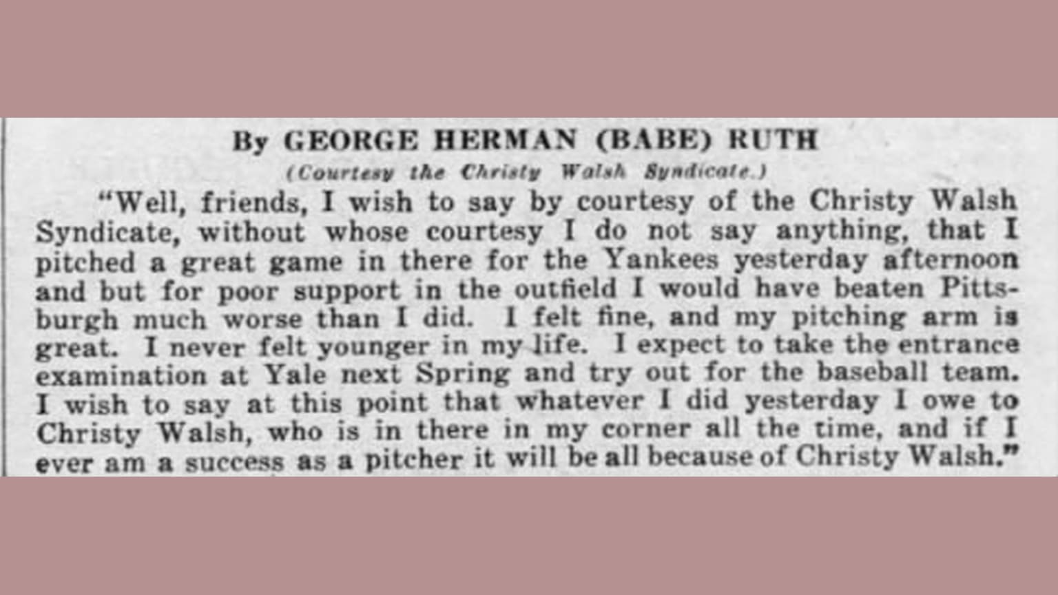 Christy Walsh was Babe Ruth's and baseball's first agent